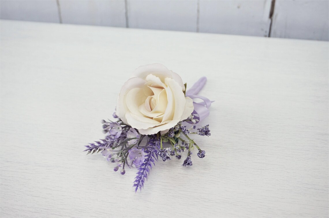 Lavender Buttonholes Purple Corsage Ivory Rose Boutonnieres - Etsy