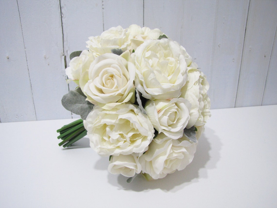 Ivory Roses Bridal Bouquet Bridesmaid Bouquet Ivory Flower - Etsy