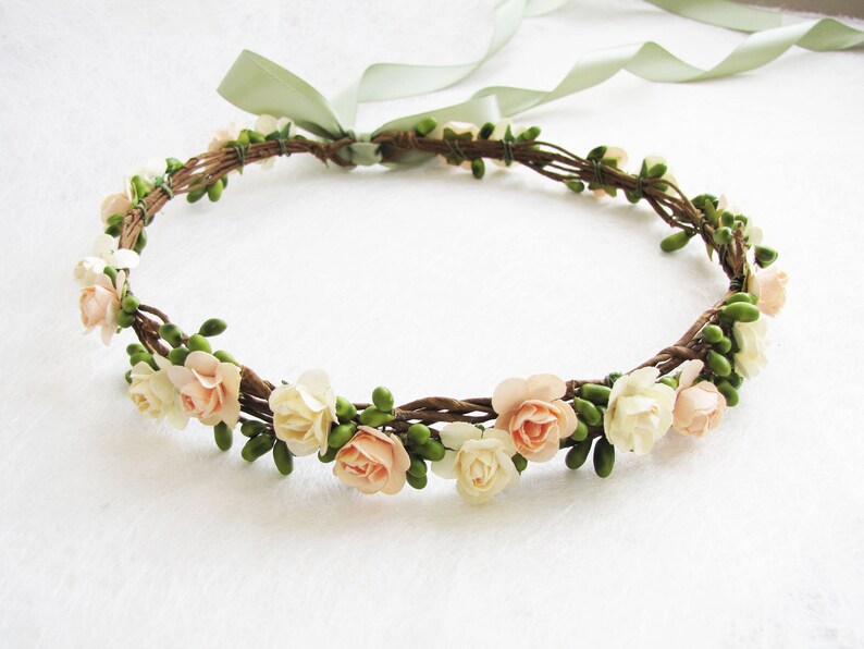 Peach Floral Crown Two Flower Color Headband Ivory Floral - Etsy