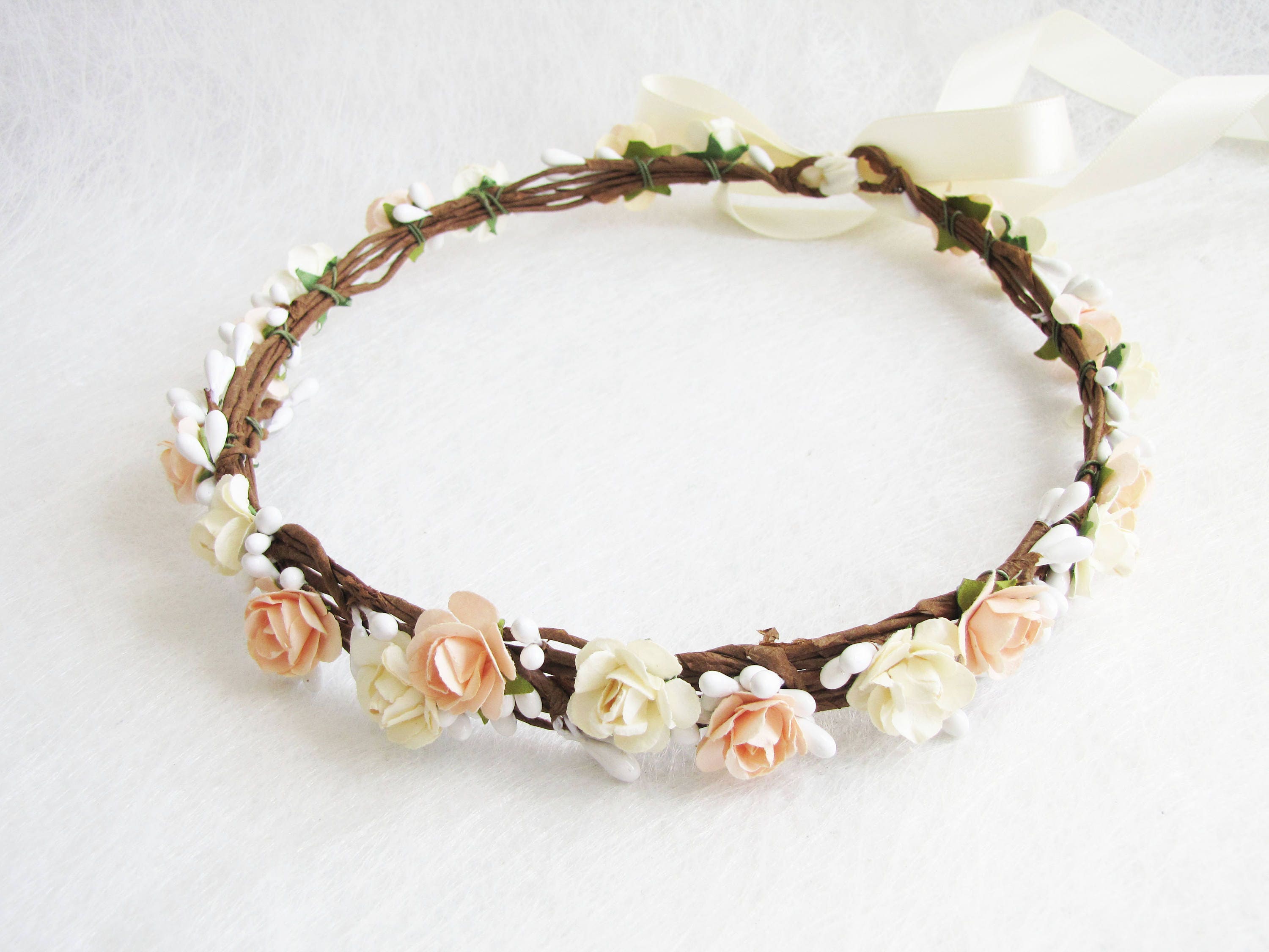 Peach Floral Crown Two Flower Color Headband Ivory Floral | Etsy