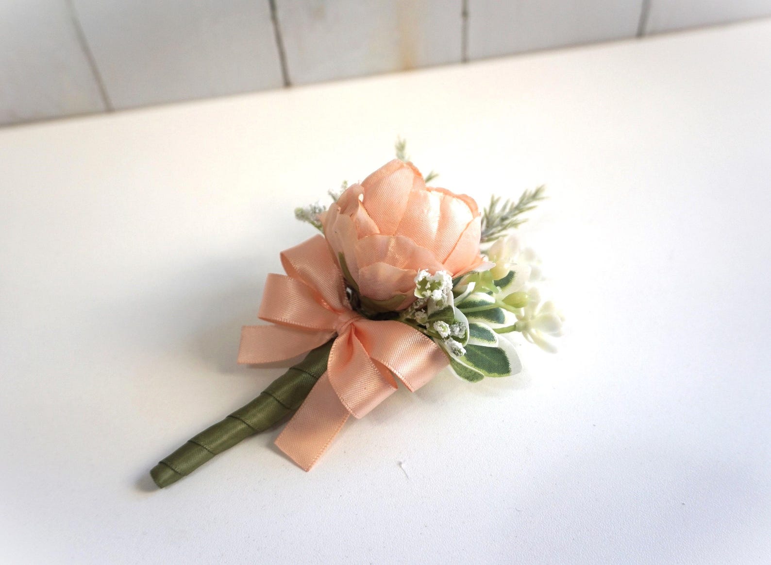 Peach Peony Buttonhole, Peony Flower Boutonniere, Peach Corsage ...
