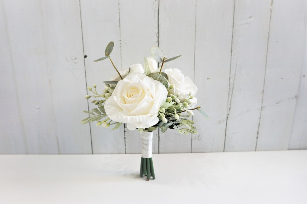 Ivory Roses Wedding Bouquet, Ivory Bridesmaid Bouquet, Junior ...