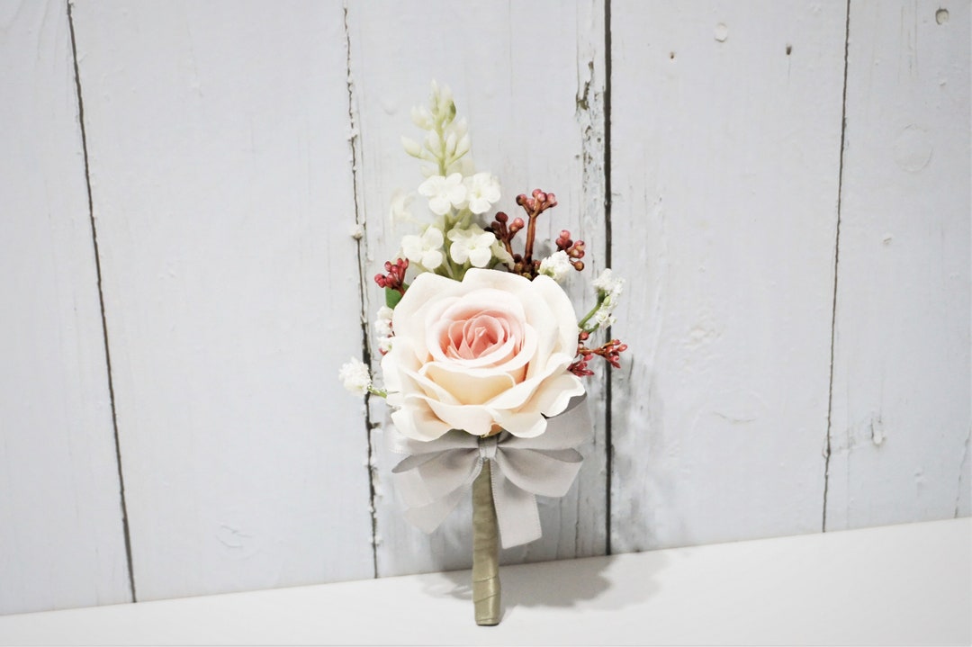 Light Blush Corsage, Blush Buttonhole, Blush Rose Boutonniere, Blush ...