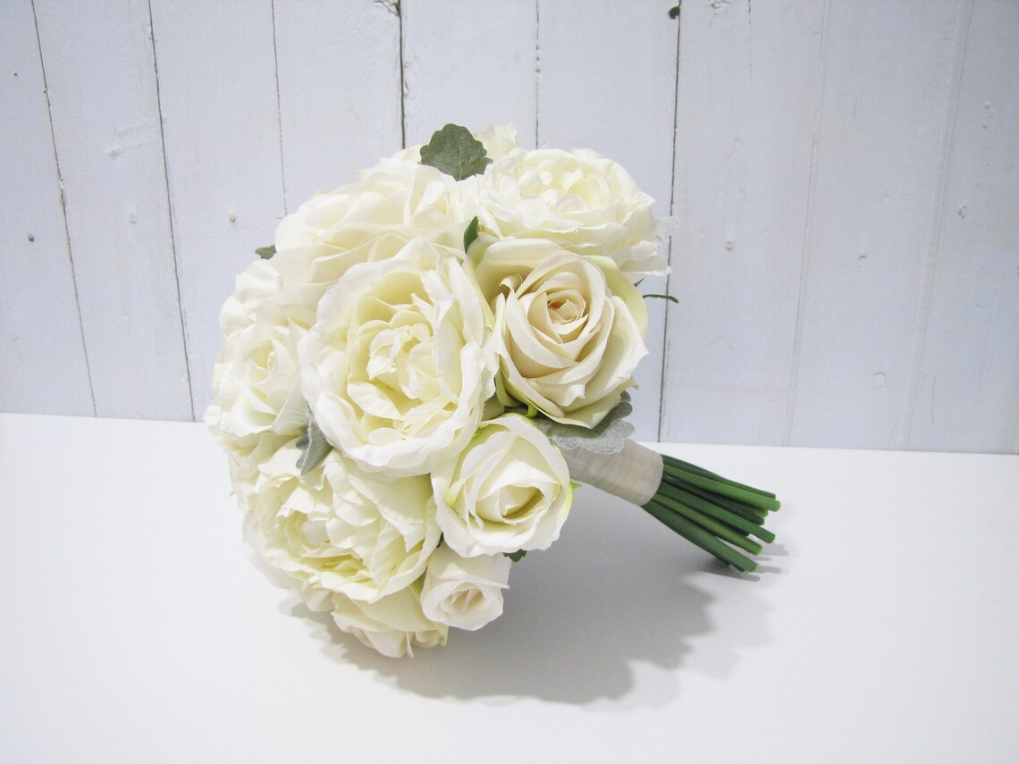 Ivory Roses Bridal Bouquet Bridesmaid Bouquet Ivory Flower - Etsy