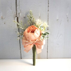 Peach Peony Buttonhole, Peony Flower Boutonniere, Peach Corsage ...