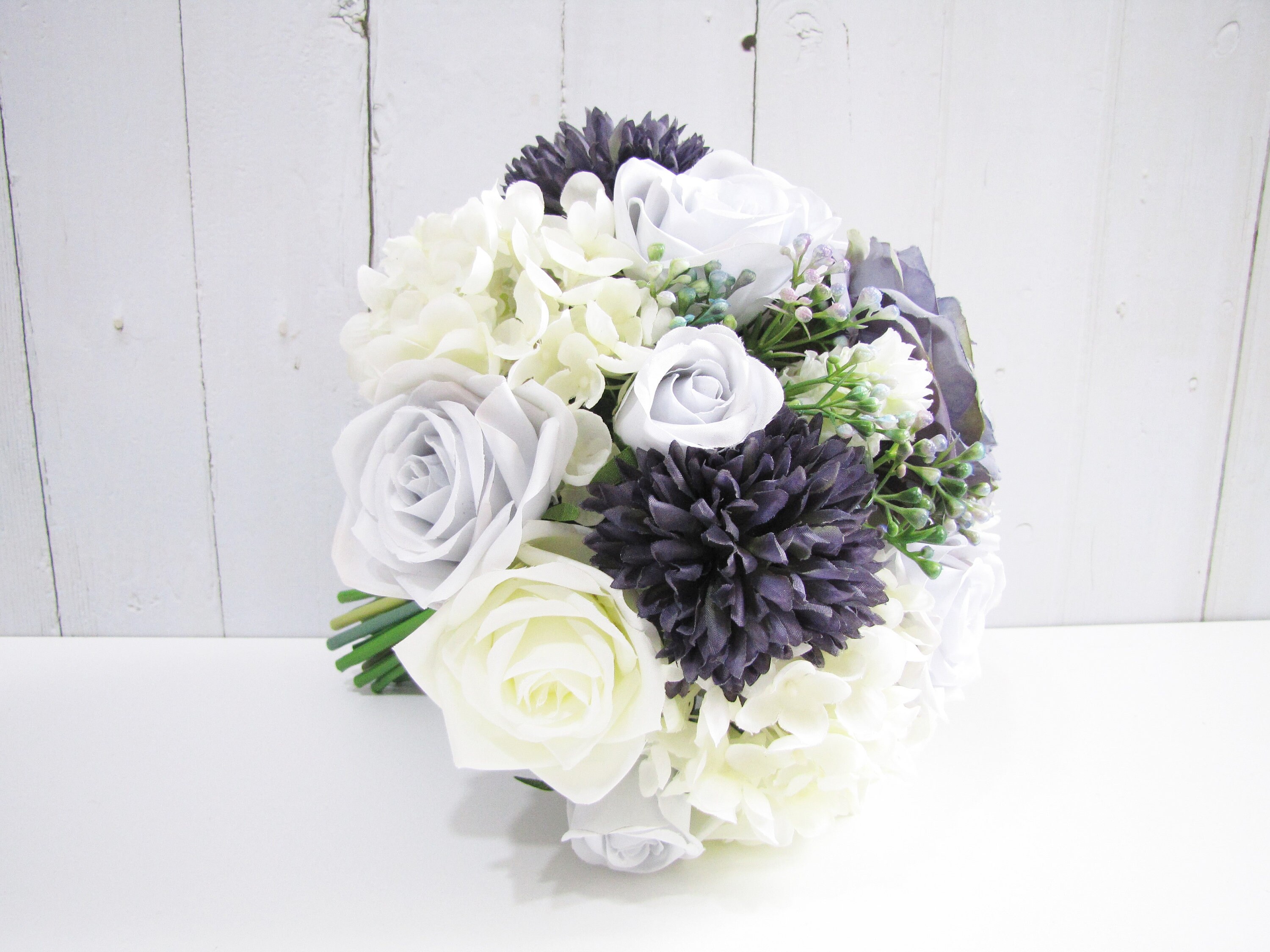 White Roses Bridal Bouquet Pale Blue Bridesmaid Bouquet | Etsy