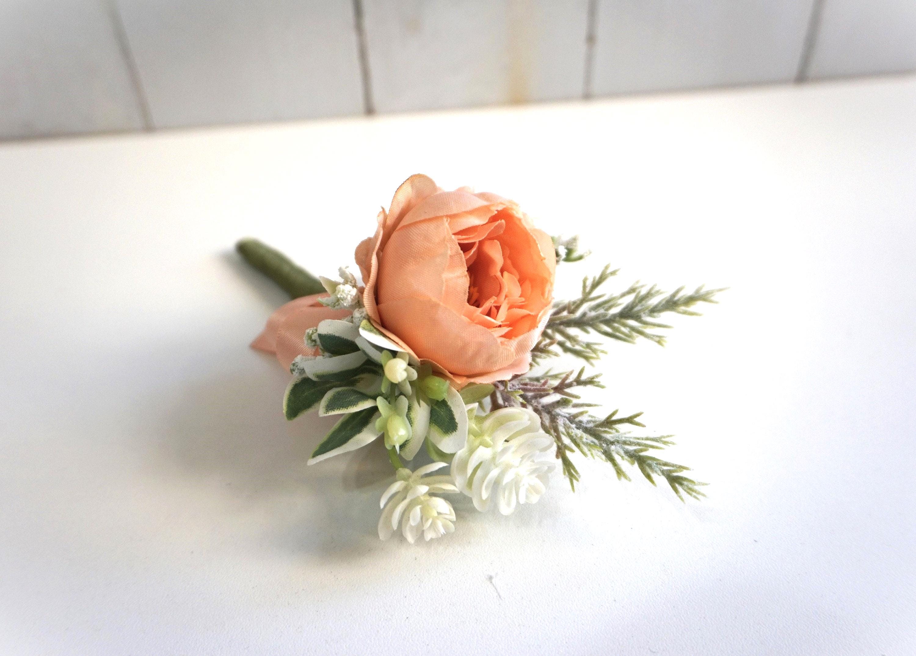 Peach Peony Buttonhole, Peony Flower Boutonniere, Peach Corsage ...