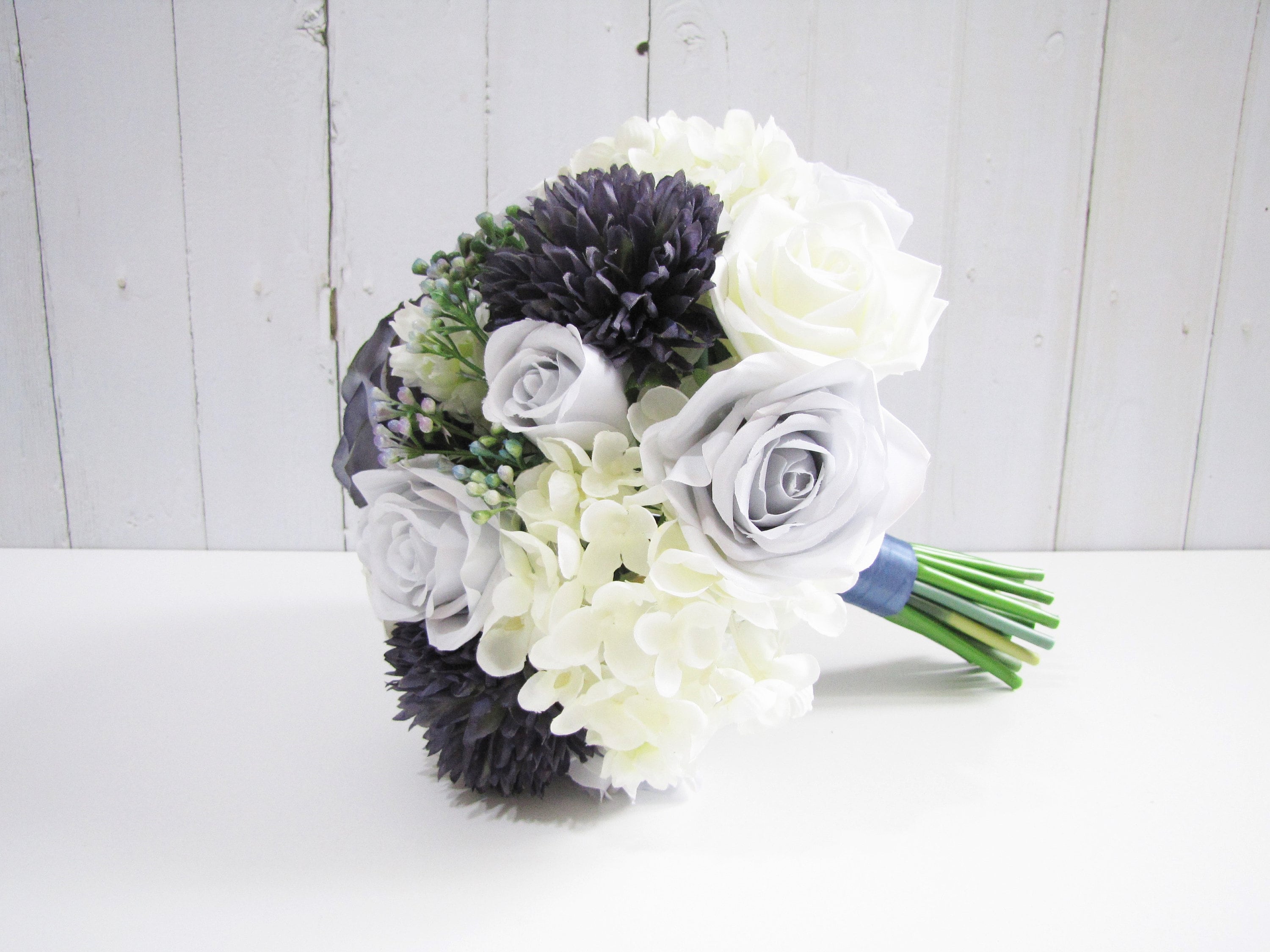 White Roses Bridal Bouquet Pale Blue Bridesmaid Bouquet | Etsy