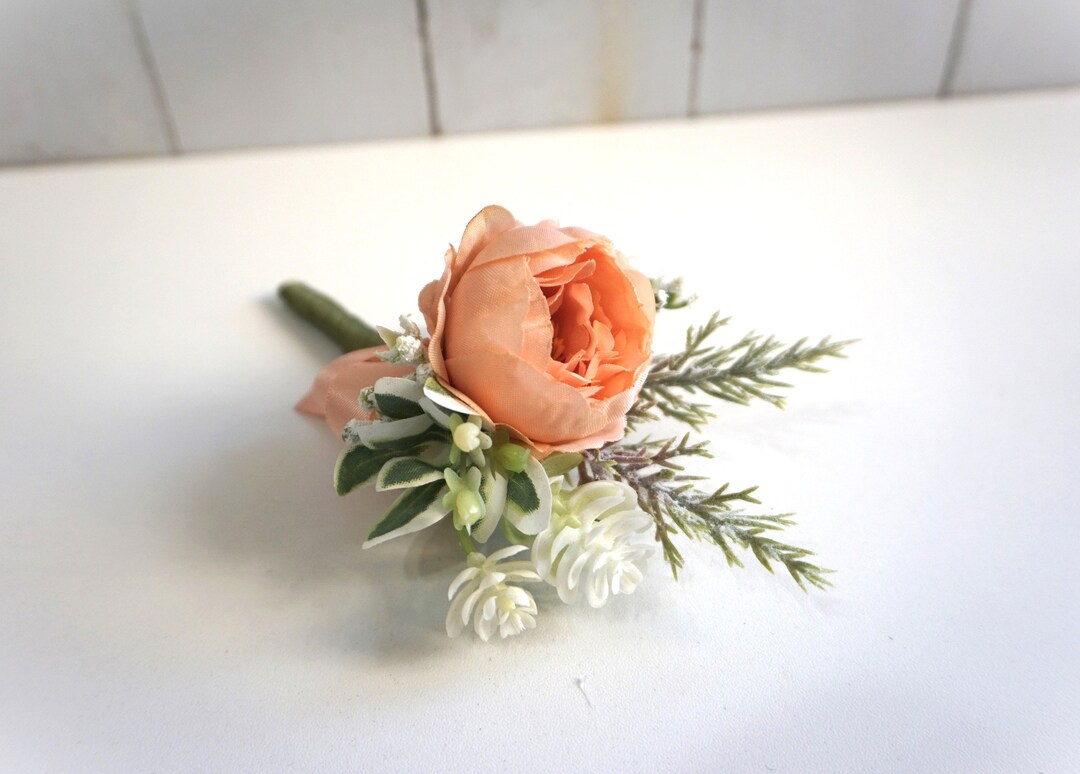 Peach Peony Buttonhole, Peony Flower Boutonniere, Peach Corsage ...