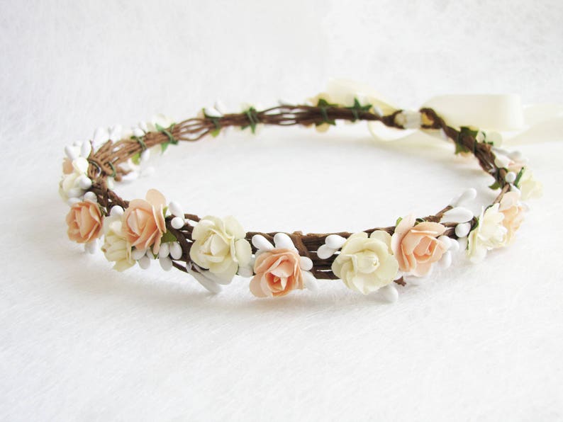 Peach Floral Crown Two Flower Color Headband Ivory Floral - Etsy
