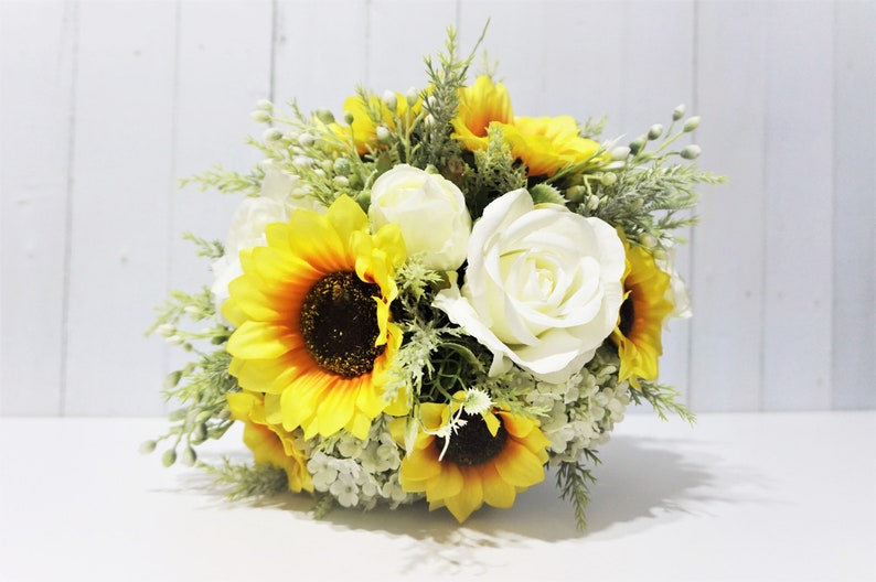Sunflower Bridal Bouquet White Roses Bridal Bouquet Wedding - Etsy