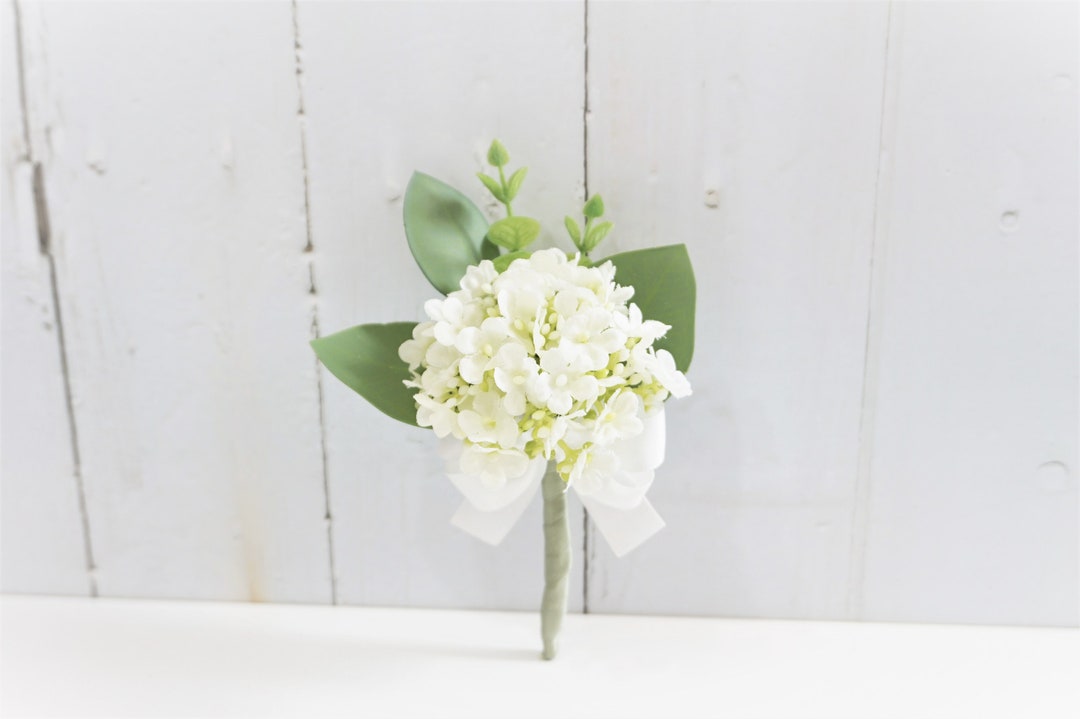 White Hydrangea Corsage, White Flower Boutonnieres, Hydrangea Corsage ...