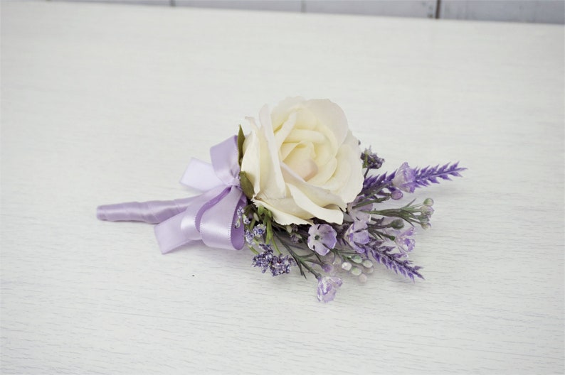 Lavender Buttonholes Purple Corsage Ivory Rose Boutonnieres - Etsy