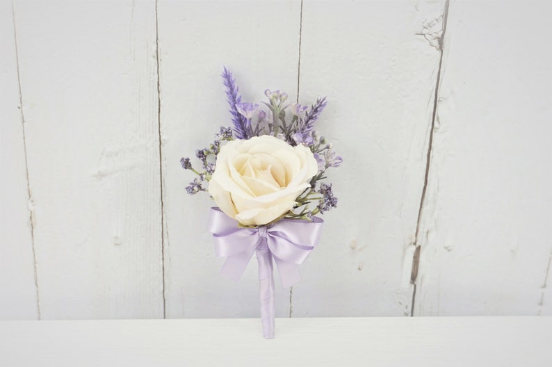 Lavender Buttonholes Purple Corsage Ivory Rose Boutonnieres - Etsy