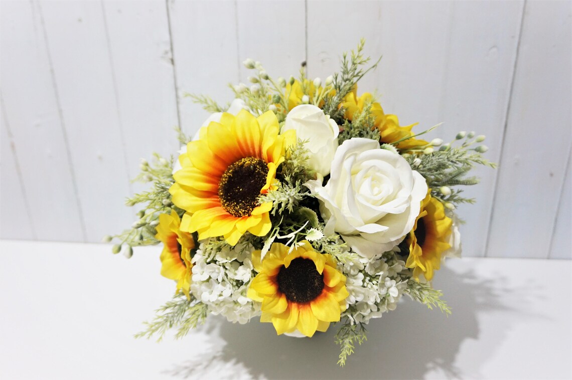 Sunflower Bridal Bouquet White Roses Bridal Bouquet Wedding - Etsy