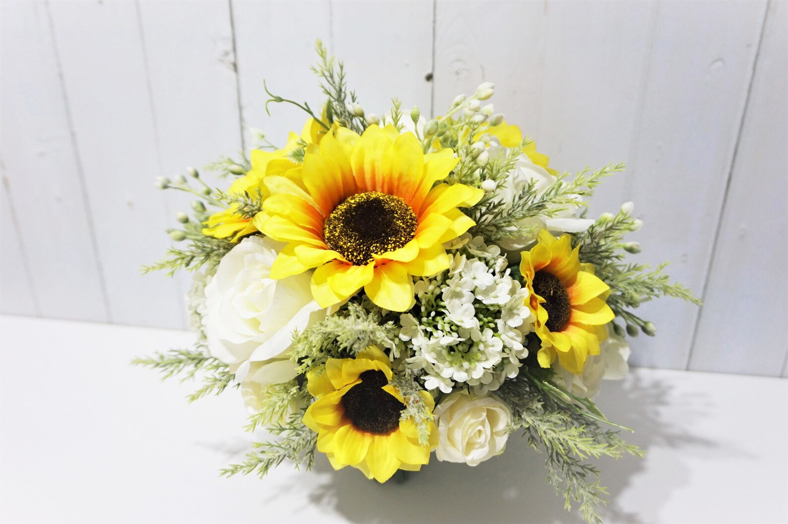 Sunflower Bridal Bouquet White Roses Bridal Bouquet Wedding - Etsy