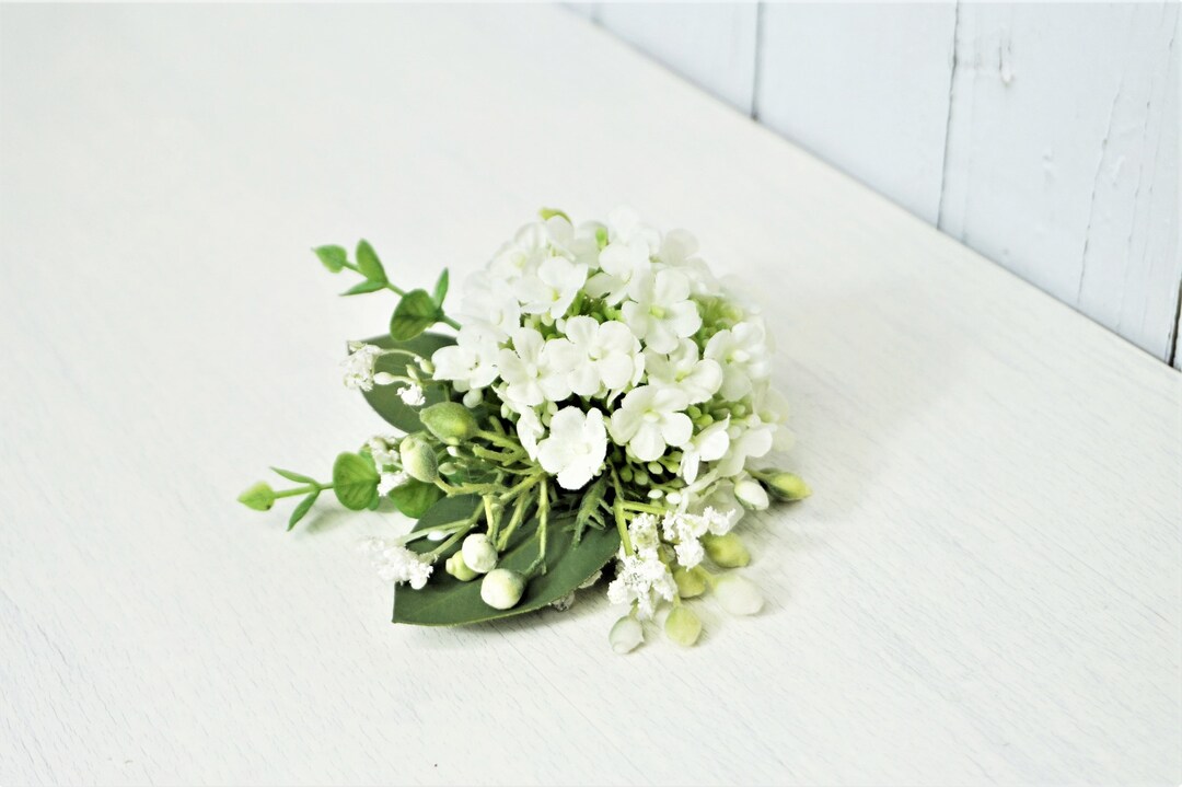 White Hydrangea Wrist Corsages, Pearl Wrist Corsage, Artificial White ...