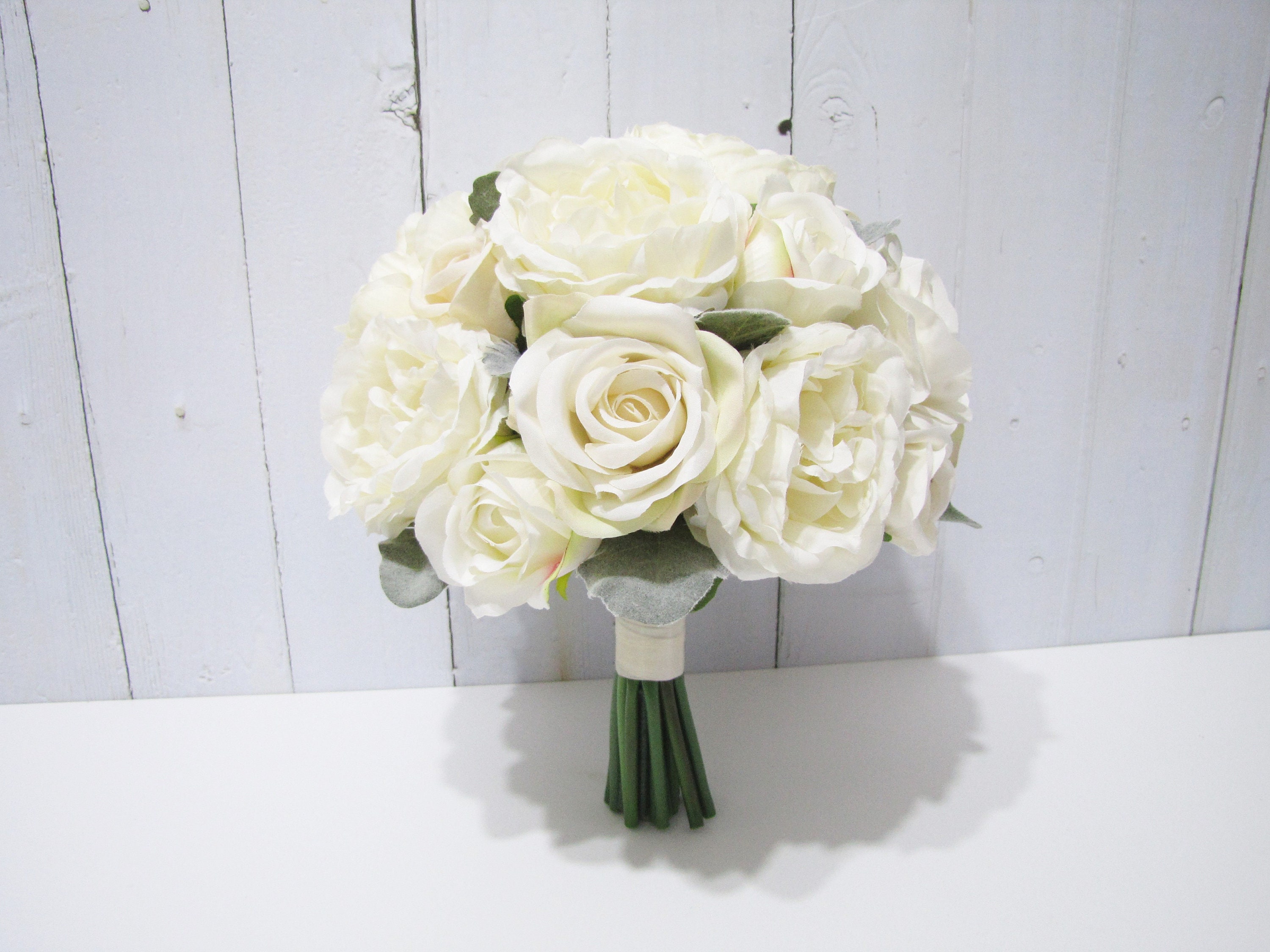 Ivory Roses Bridal Bouquet Bridesmaid Bouquet Ivory Flower - Etsy