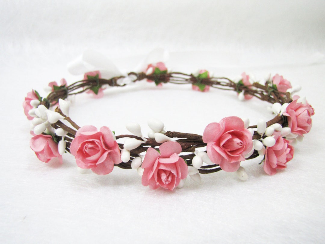 Wedding Floral Crown, Peach Flower Headband, Blush Floral Head Wreath ...