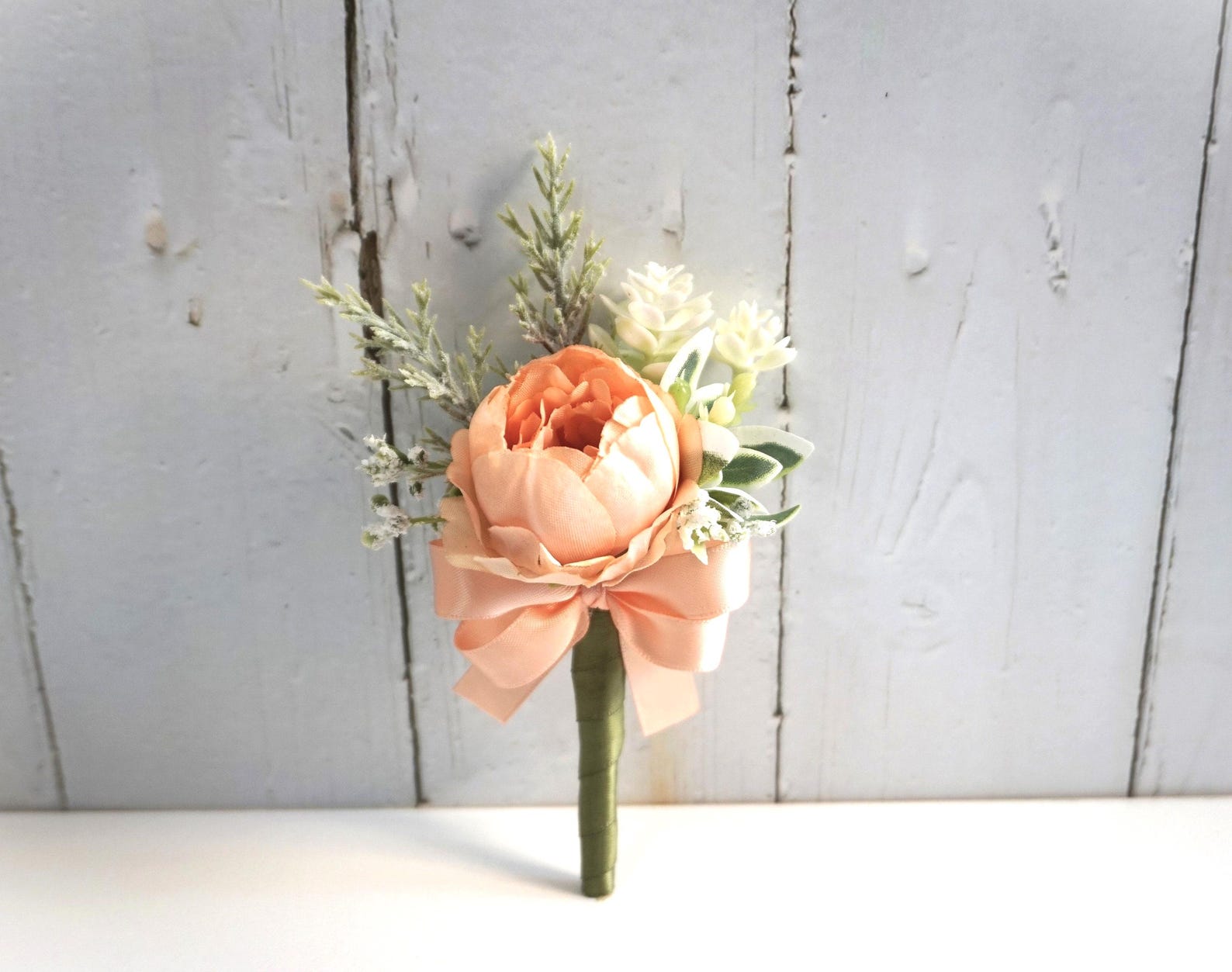 Peach Peony Buttonhole, Peony Flower Boutonniere, Peach Corsage ...