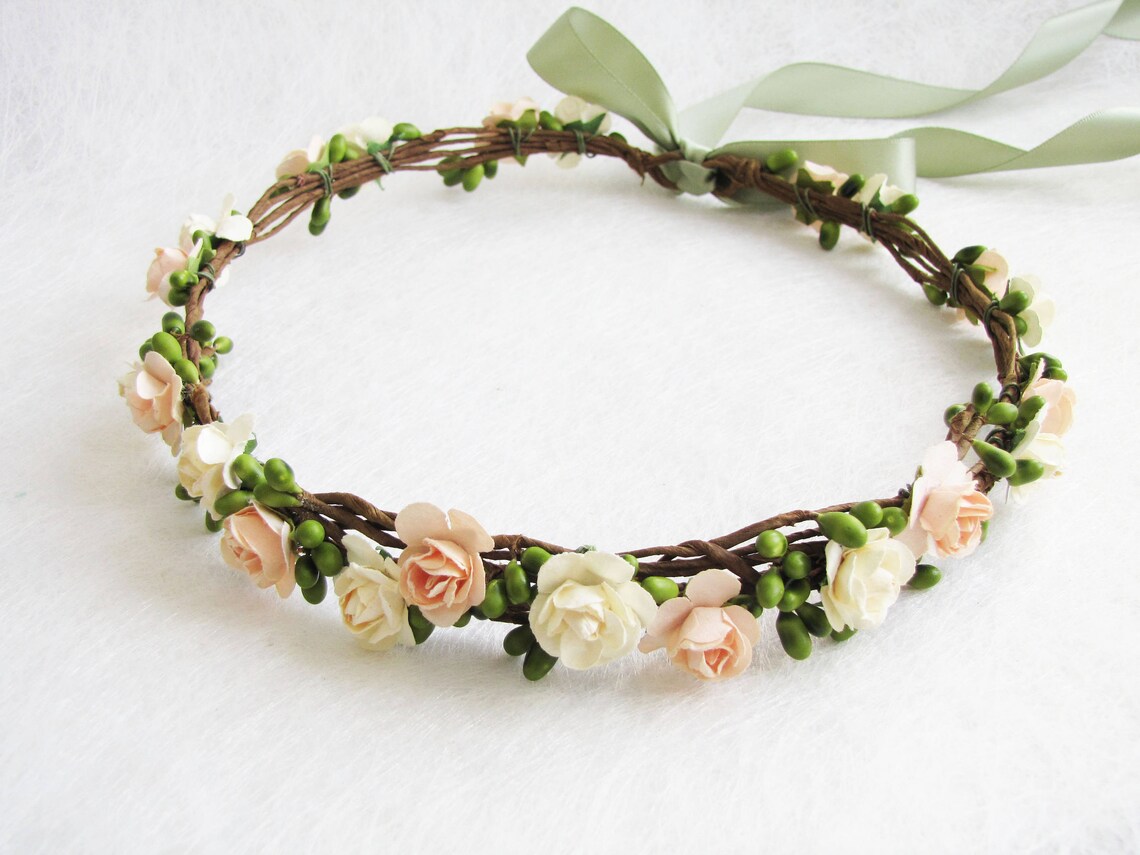 Peach Floral Crown Two Flower Color Headband Ivory Floral - Etsy