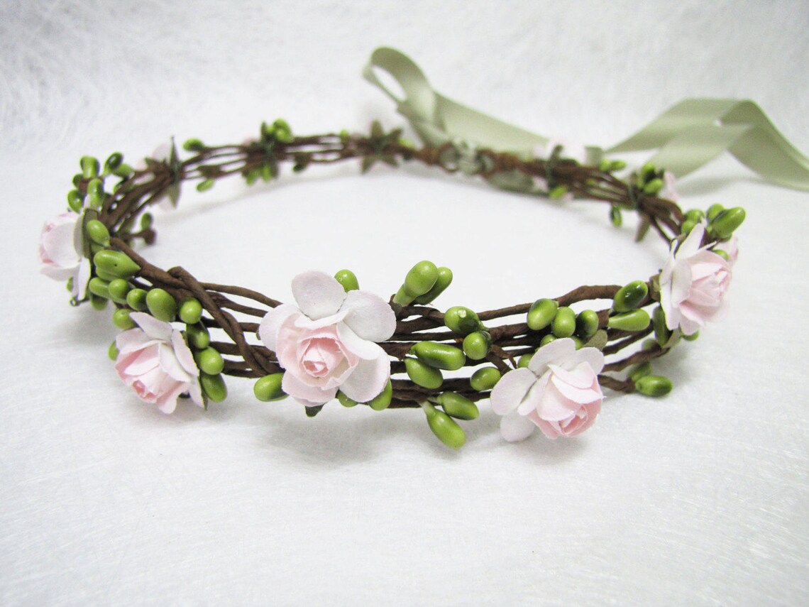 Wedding Floral Crown Light Pink Flower Headband Floral Head - Etsy