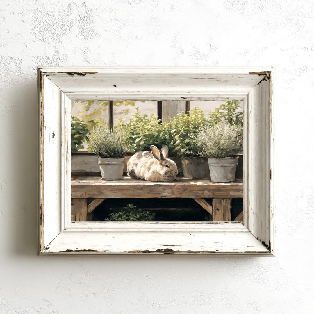 Rabbits in Spring Print Cottagecore Bunny Wall Art Cottage Spring Decor ...