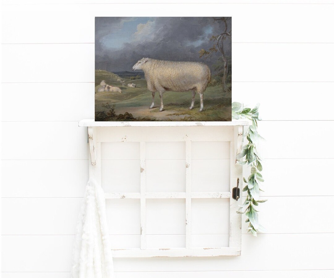 Sheep Painting Farm Animal Print Vintage Wall Decor Farmhouse Sheep ...