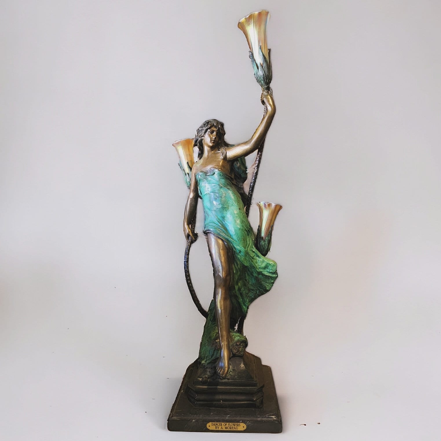 Dancer of Flowers by Auguste Moreau Bronze and Marble Lamp and Statue ...