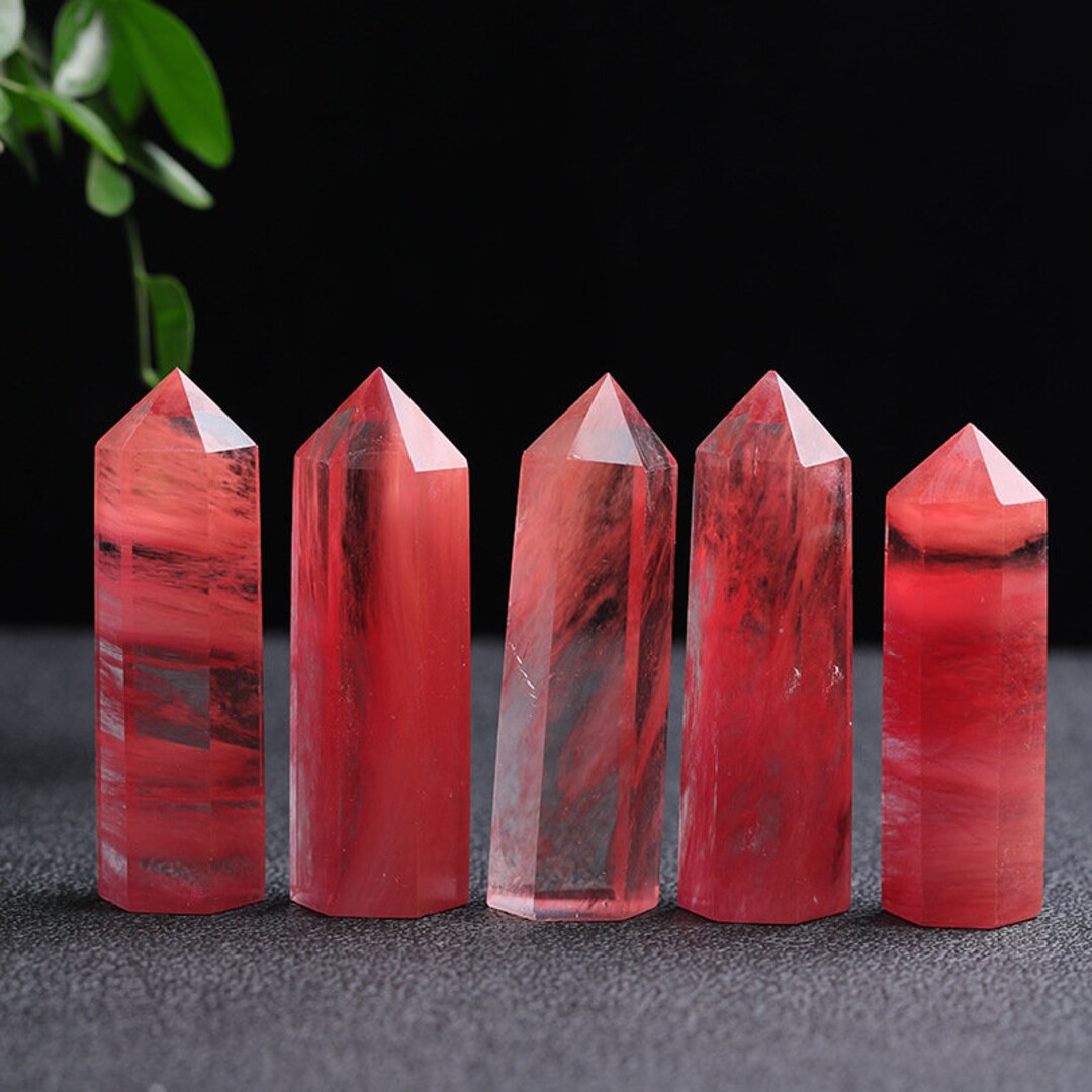 Red Watermelon Quartz Tower Point Smelting Crystal Tower Wand Crystal ...