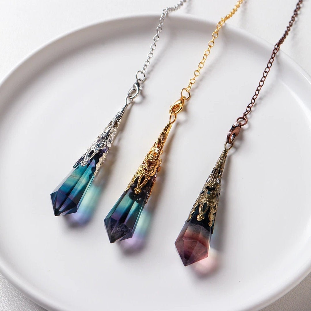 Rainbow Fluorite Pendulum Natural Crystal Pendulum Dowsing - Etsy