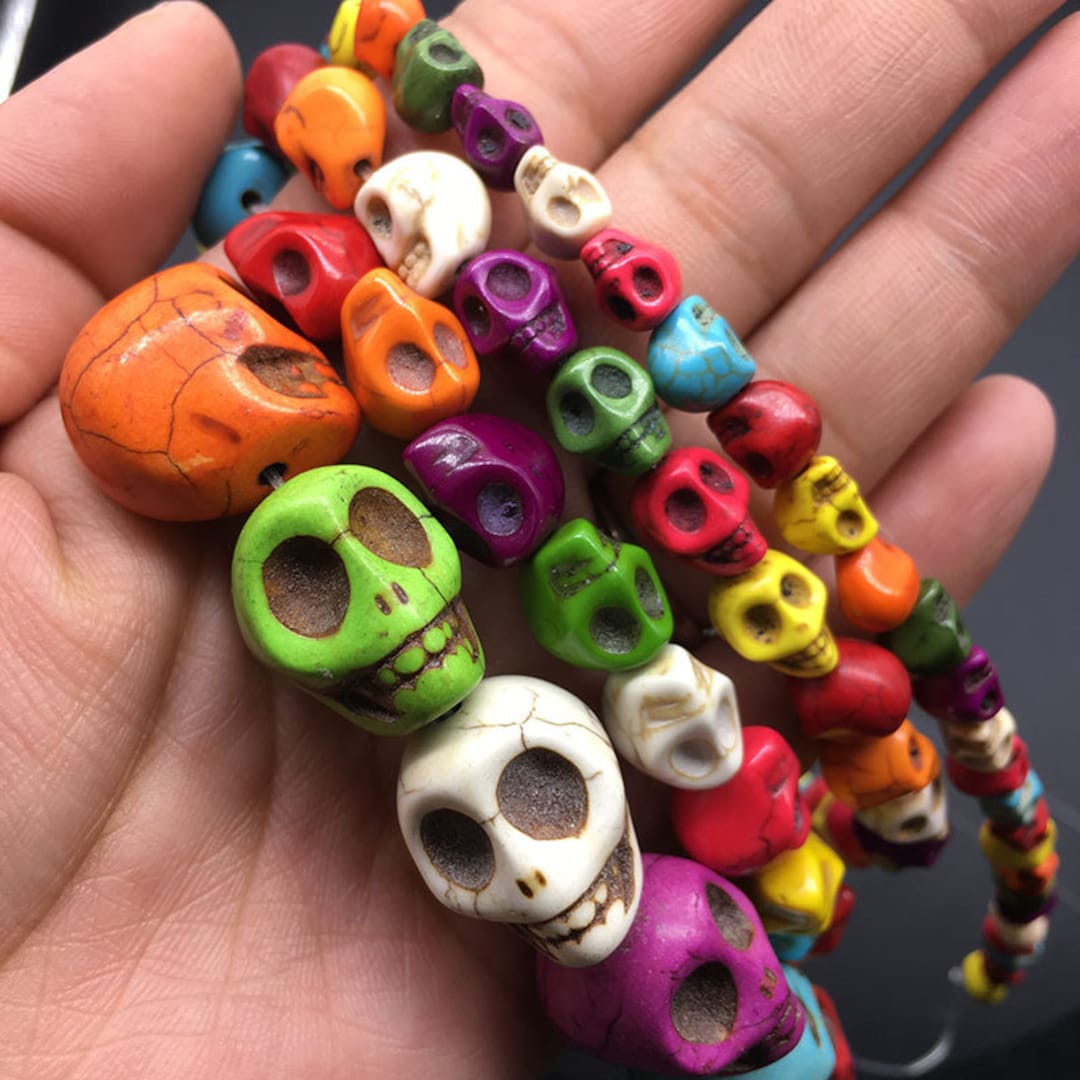 Howlite Mixed Color Skull Beads Large Rainbow Skulls Colorful Synthetic ...