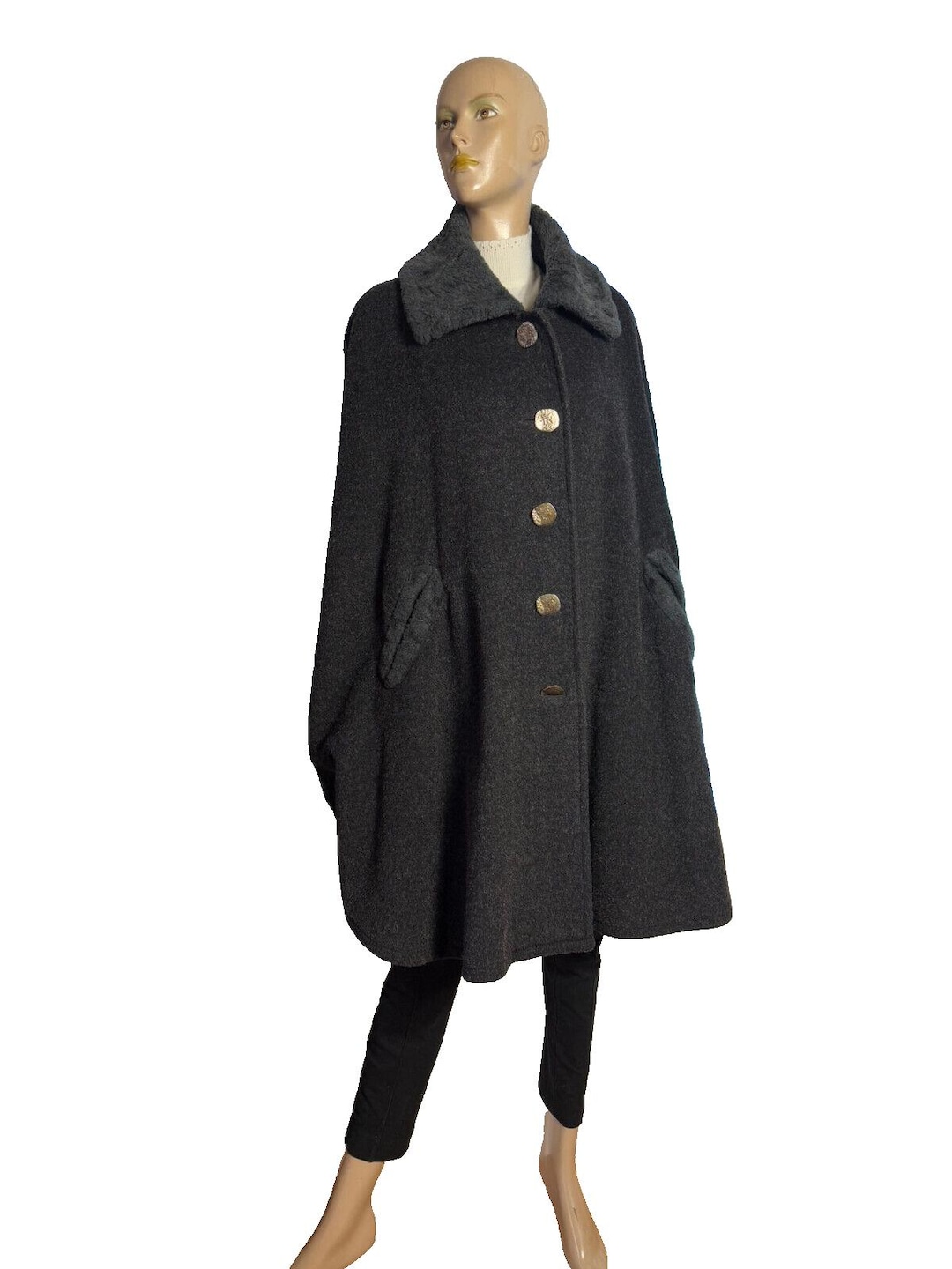 Steinbock Cape Coat Coachman Coat Anthracite Wool Mohair Vintage 42 44 ...