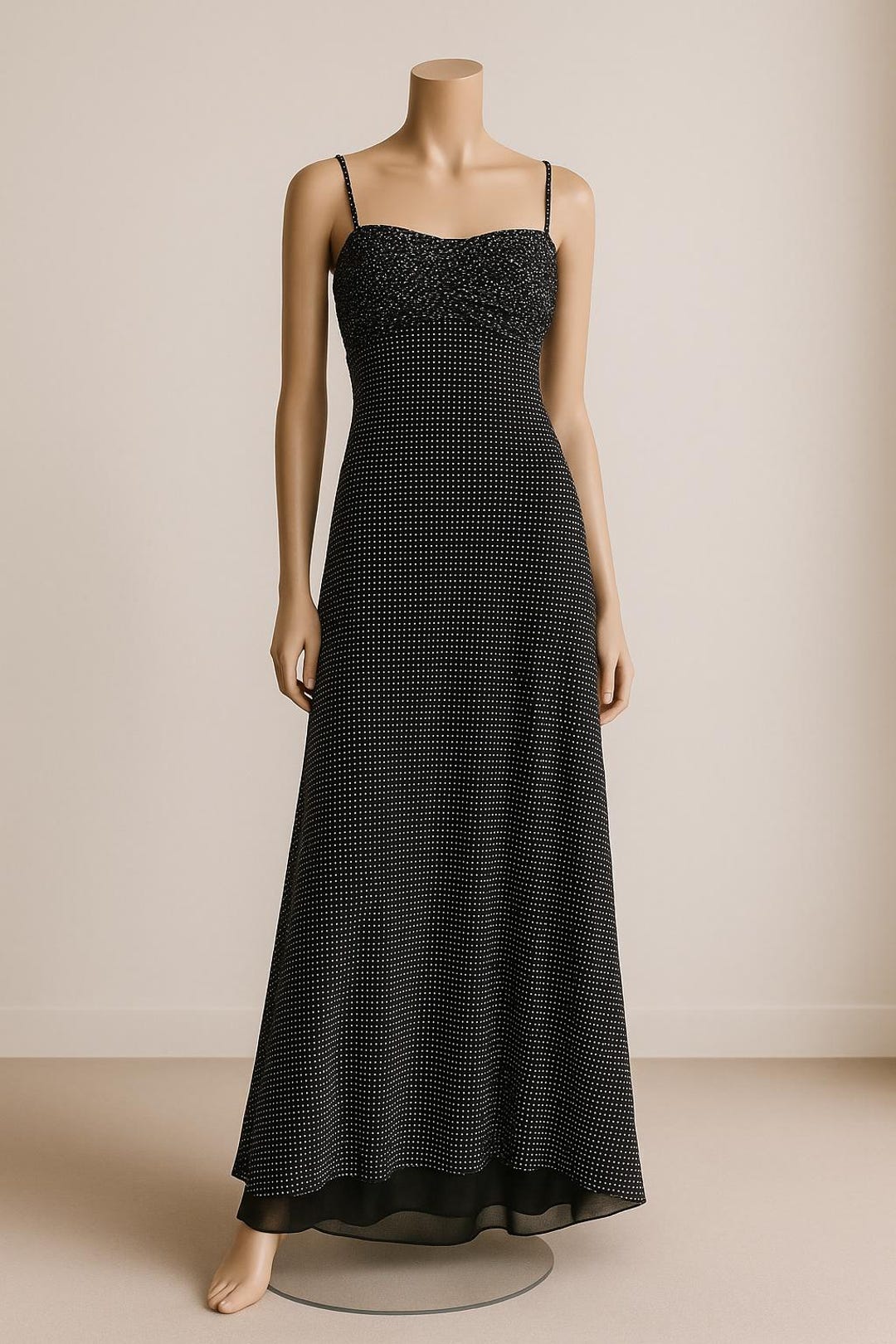 Romantic Y2K Maxi Dress by Shelli Segal – Black & White Polka Dots ...