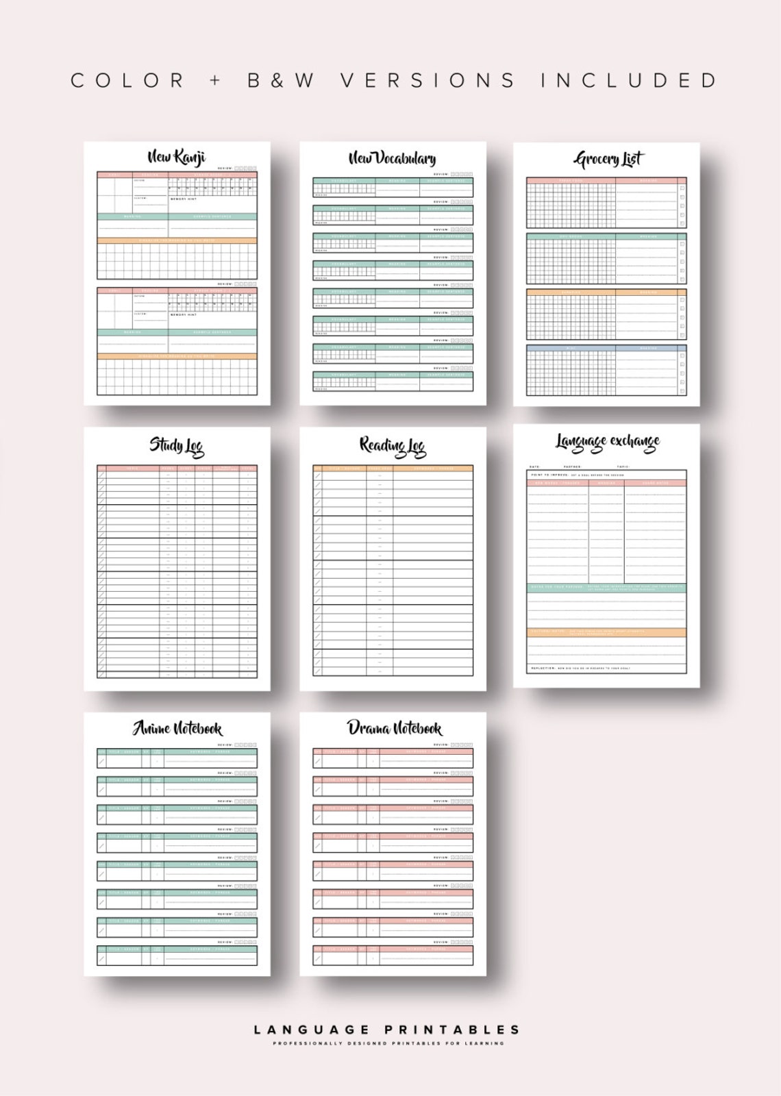 Language Study Printables Pack 1 - Etsy