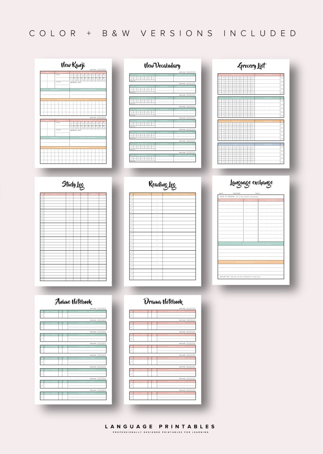 Language Study Printables Pack 1 - Etsy