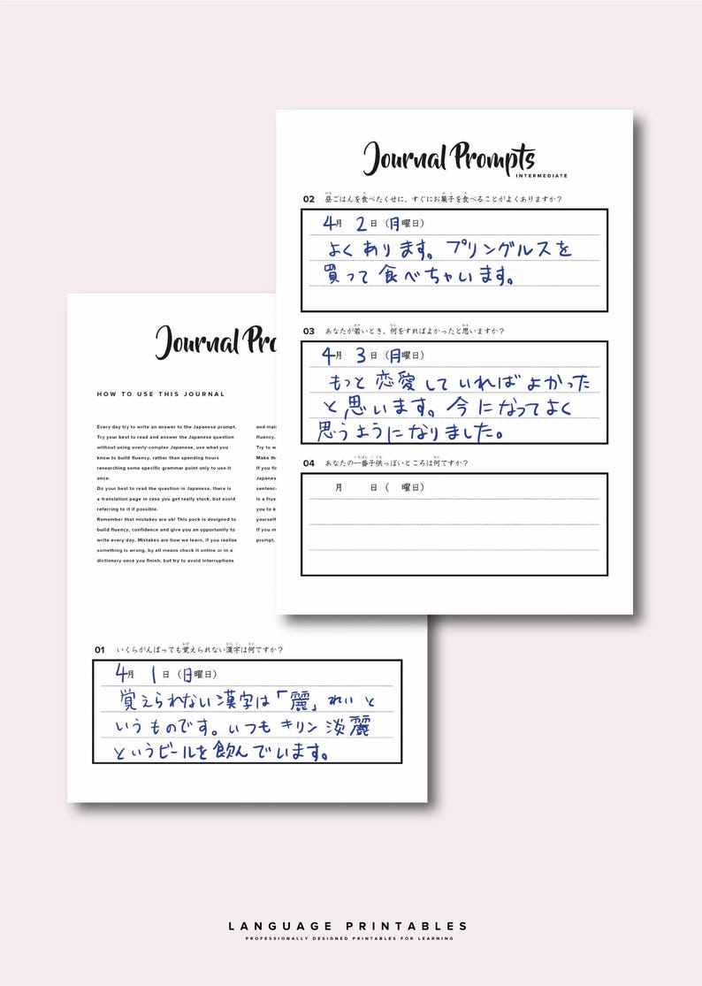 Intermediate Japanese Journal Writing Pack 2 - Etsy