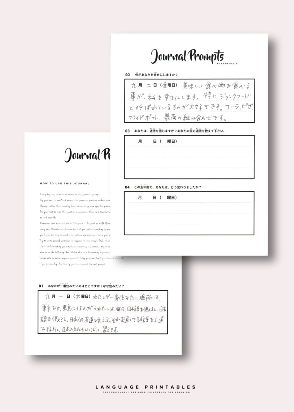 Intermediate Japanese Journal Writing Pack - Etsy