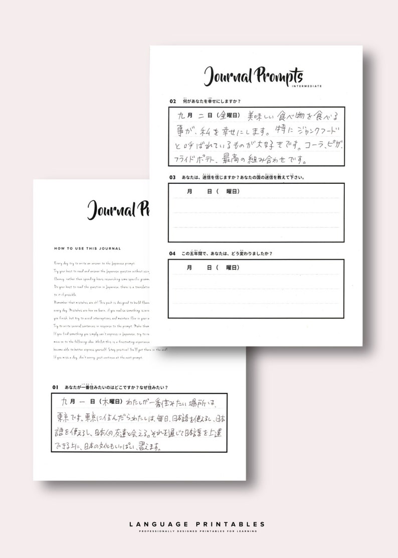 Intermediate Japanese Journal Writing Pack - Etsy
