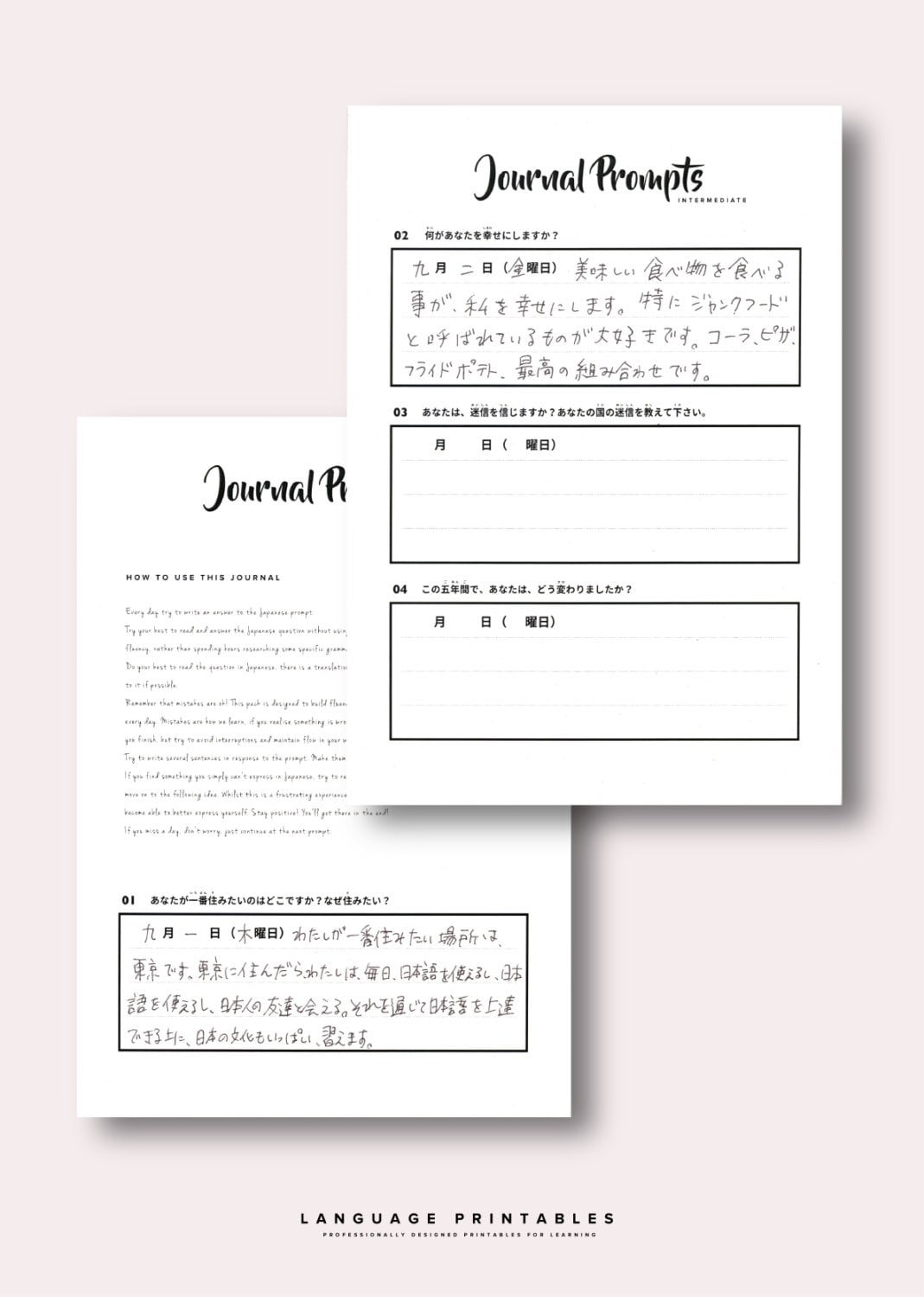 Intermediate Japanese Journal Writing Pack - Etsy