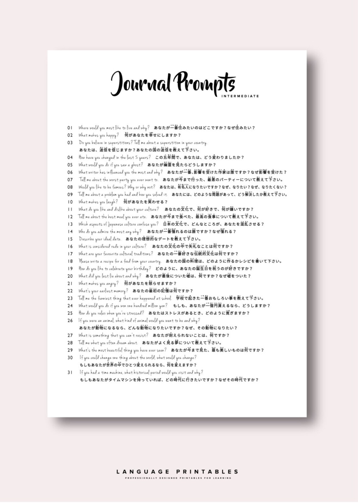 Intermediate Japanese Journal Writing Pack - Etsy