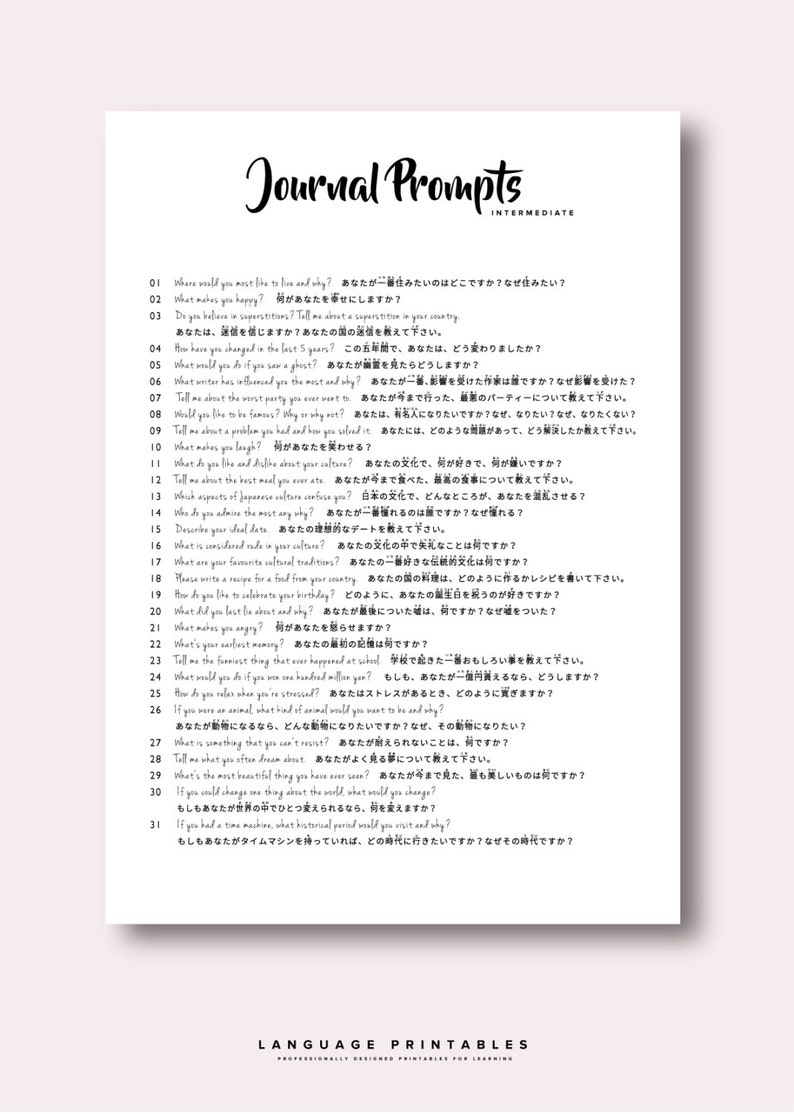 Intermediate Japanese Journal Writing Pack - Etsy