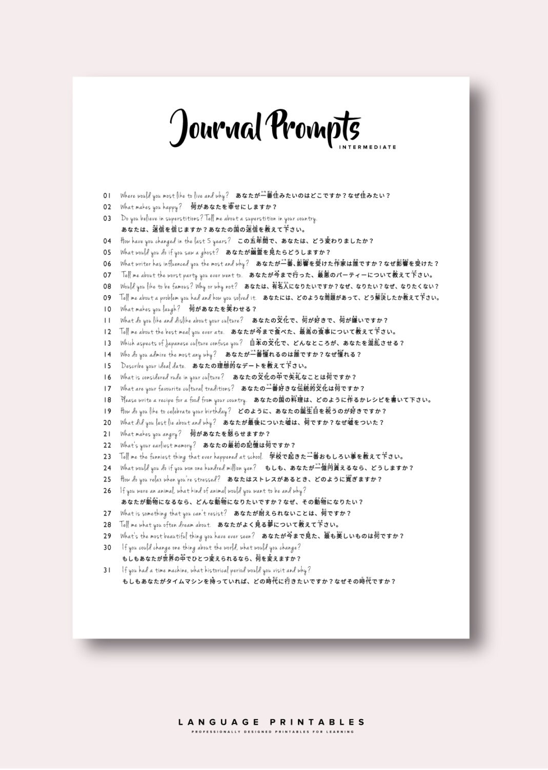 Intermediate Japanese Journal Writing Pack - Etsy