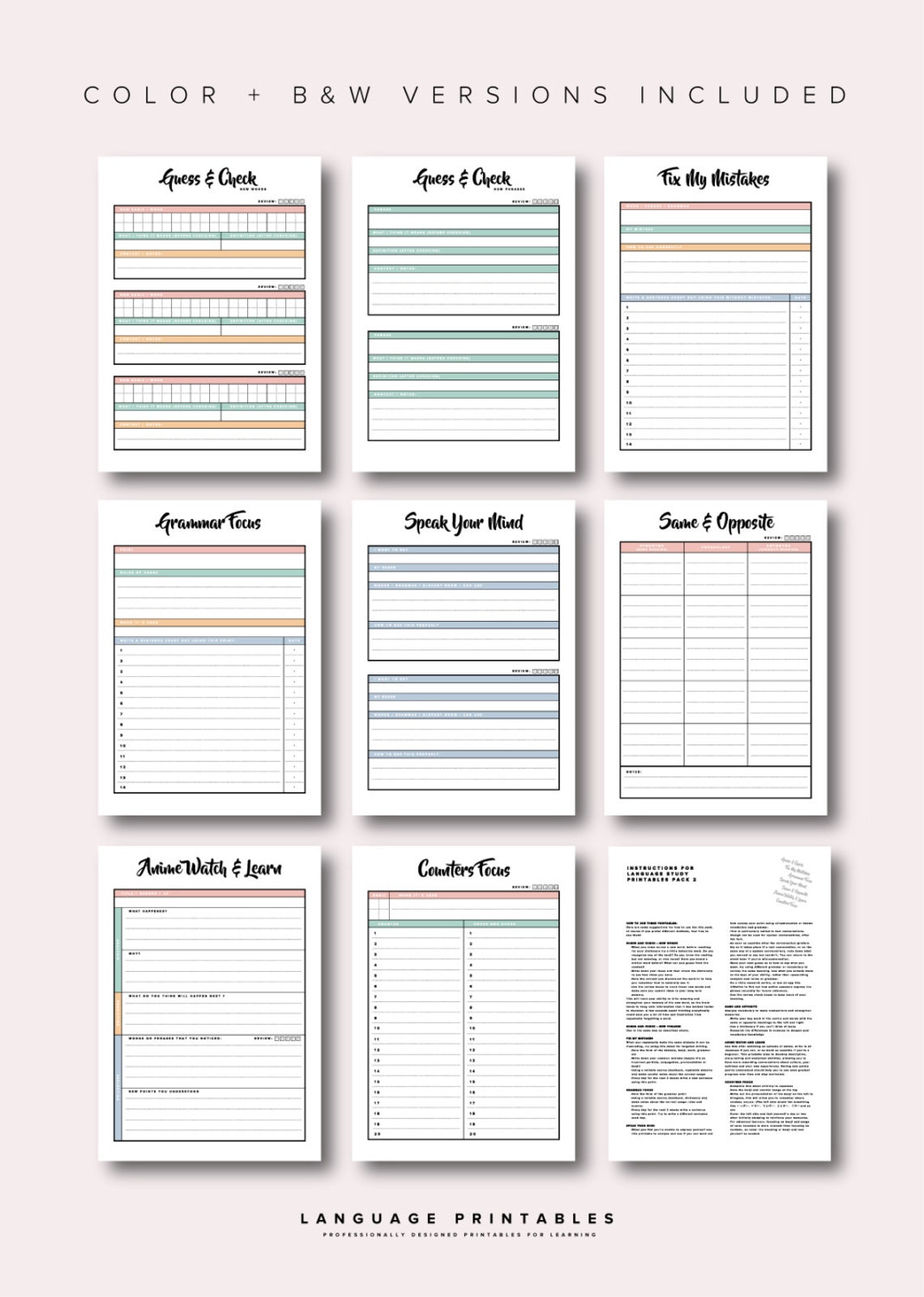 Language Study Printables Pack 2 - Etsy