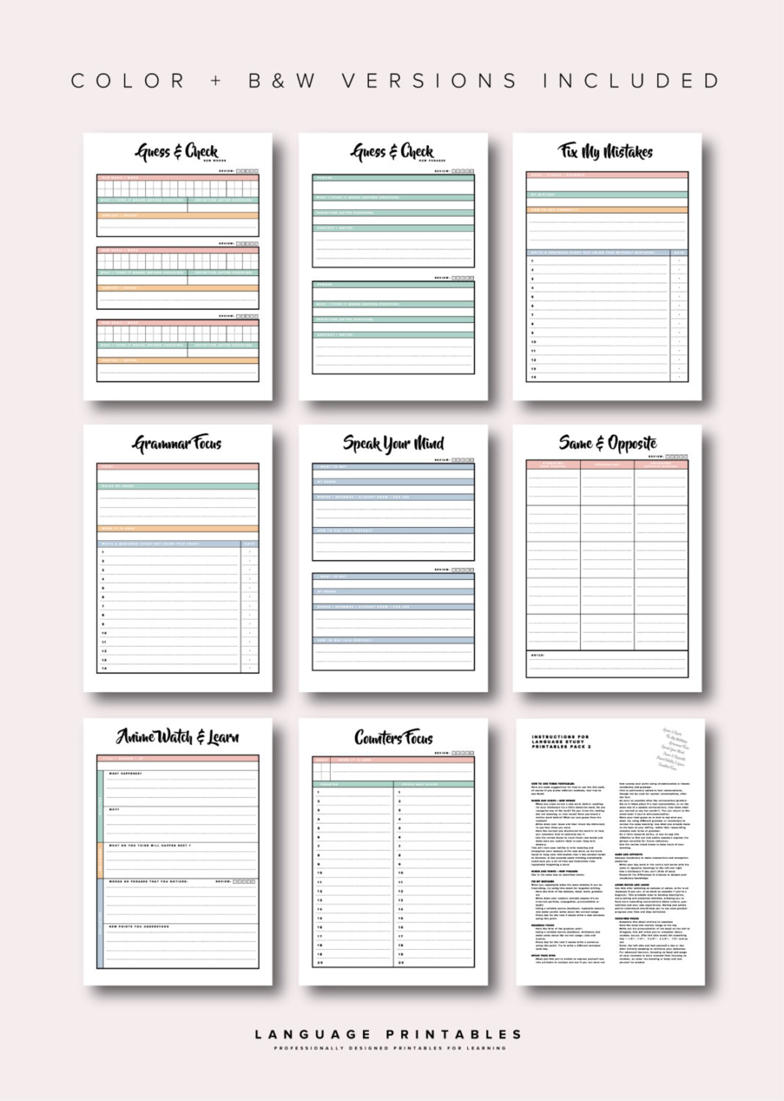 Language Study Printables Pack 2 - Etsy