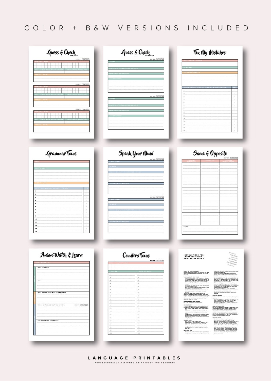 Language Study Printables Pack 2 - Etsy