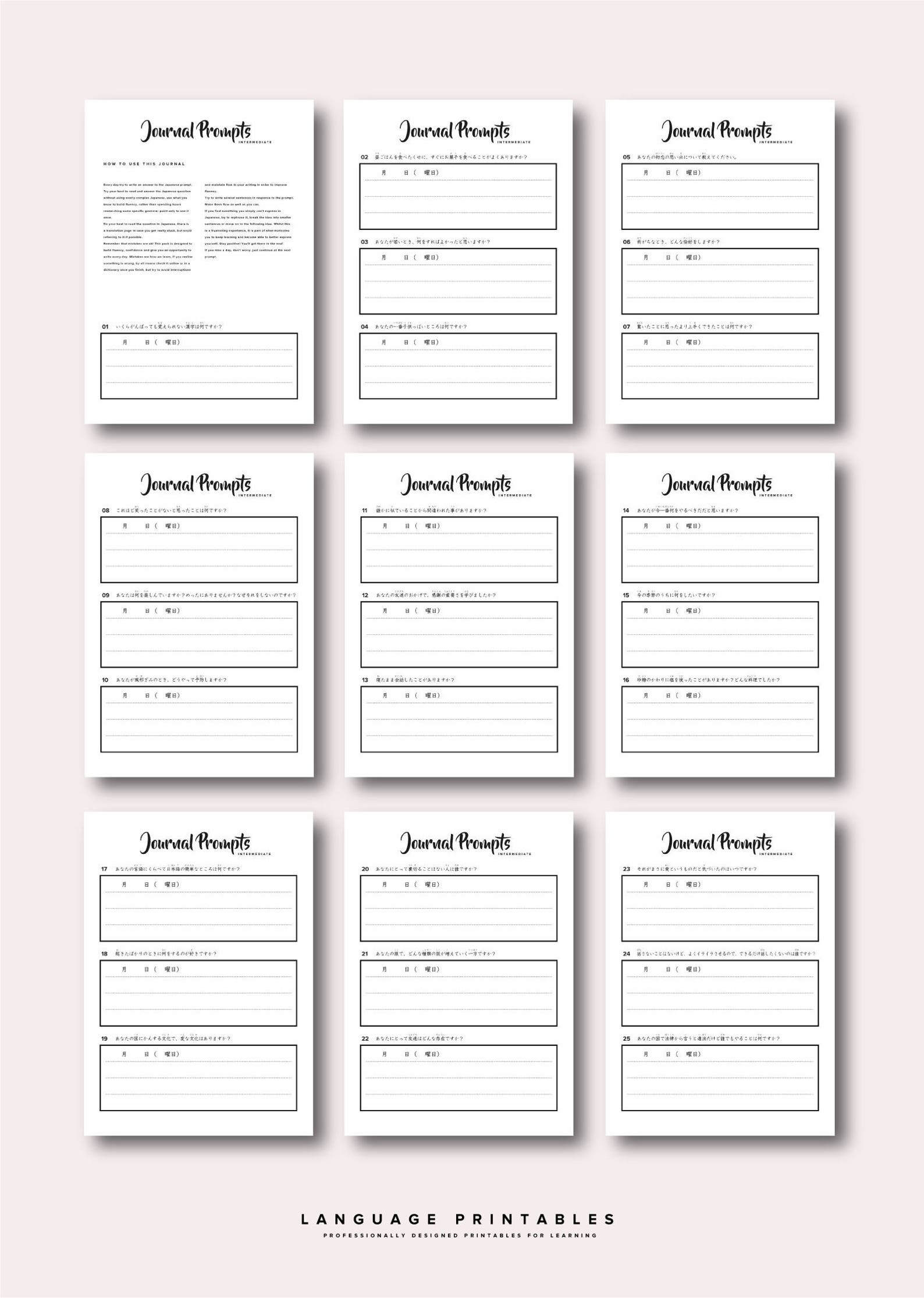 Intermediate Japanese Journal Writing Pack 2 - Etsy
