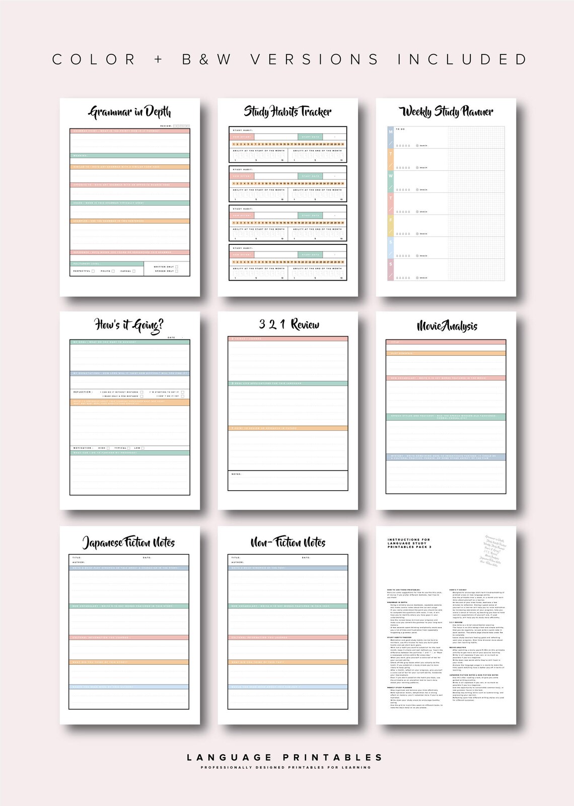 Language Study Printables Pack 3 - Etsy