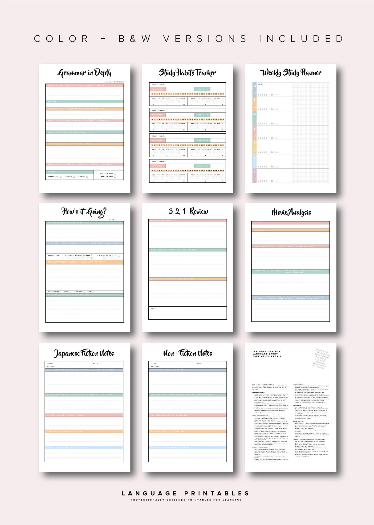 Language Study Printables Pack 3 - Etsy