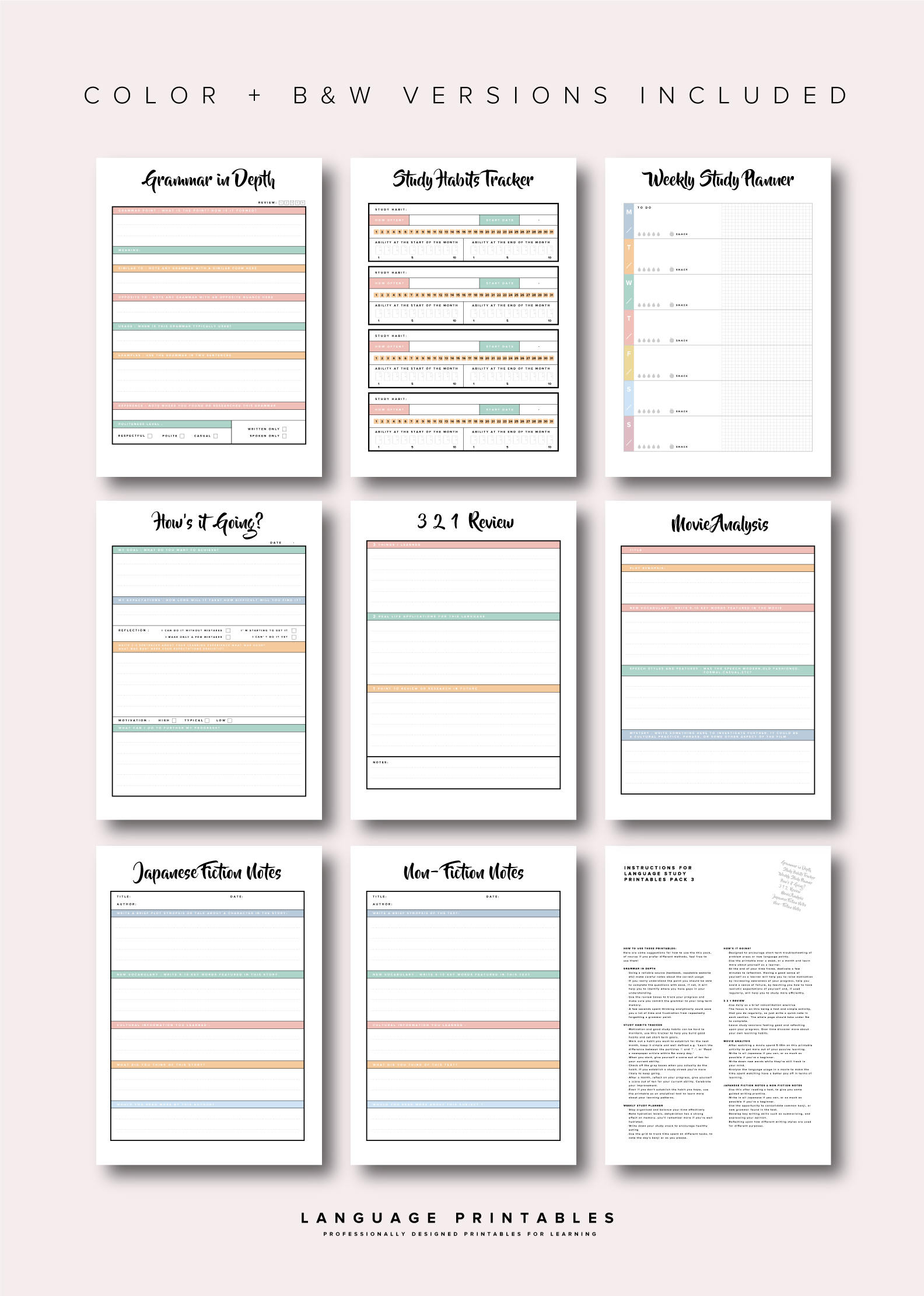 Language Study Printables Pack 3 - Etsy